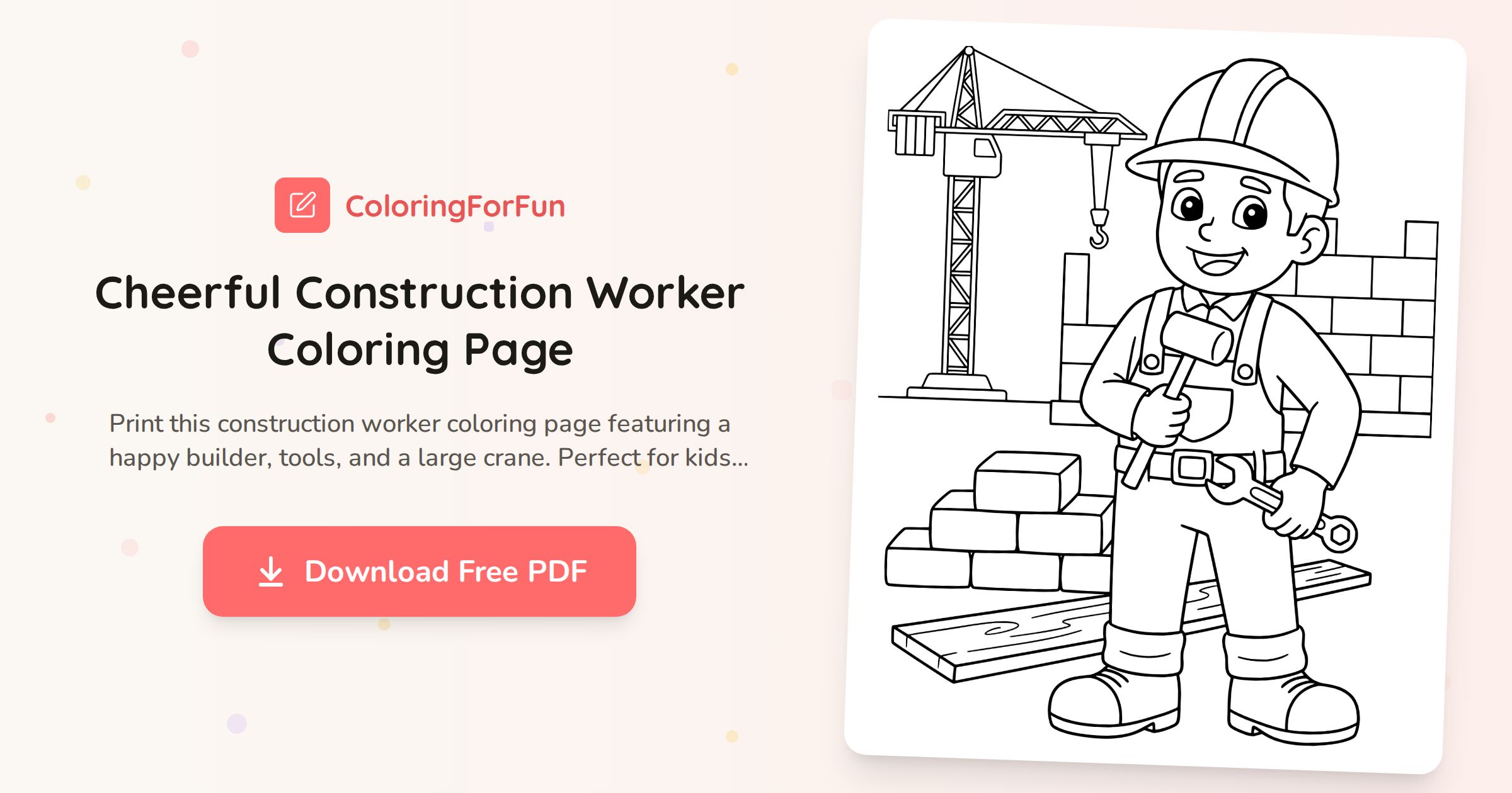 Cheerful Construction Worker Coloring Page | ColoringForFun