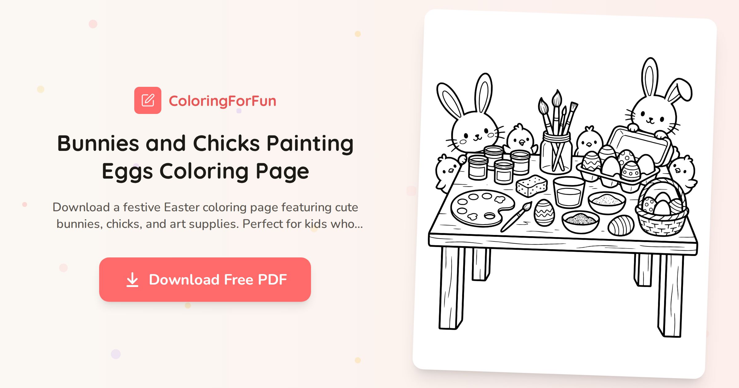 Bunnies and Chicks Painting Eggs Coloring Page | ColoringForFun