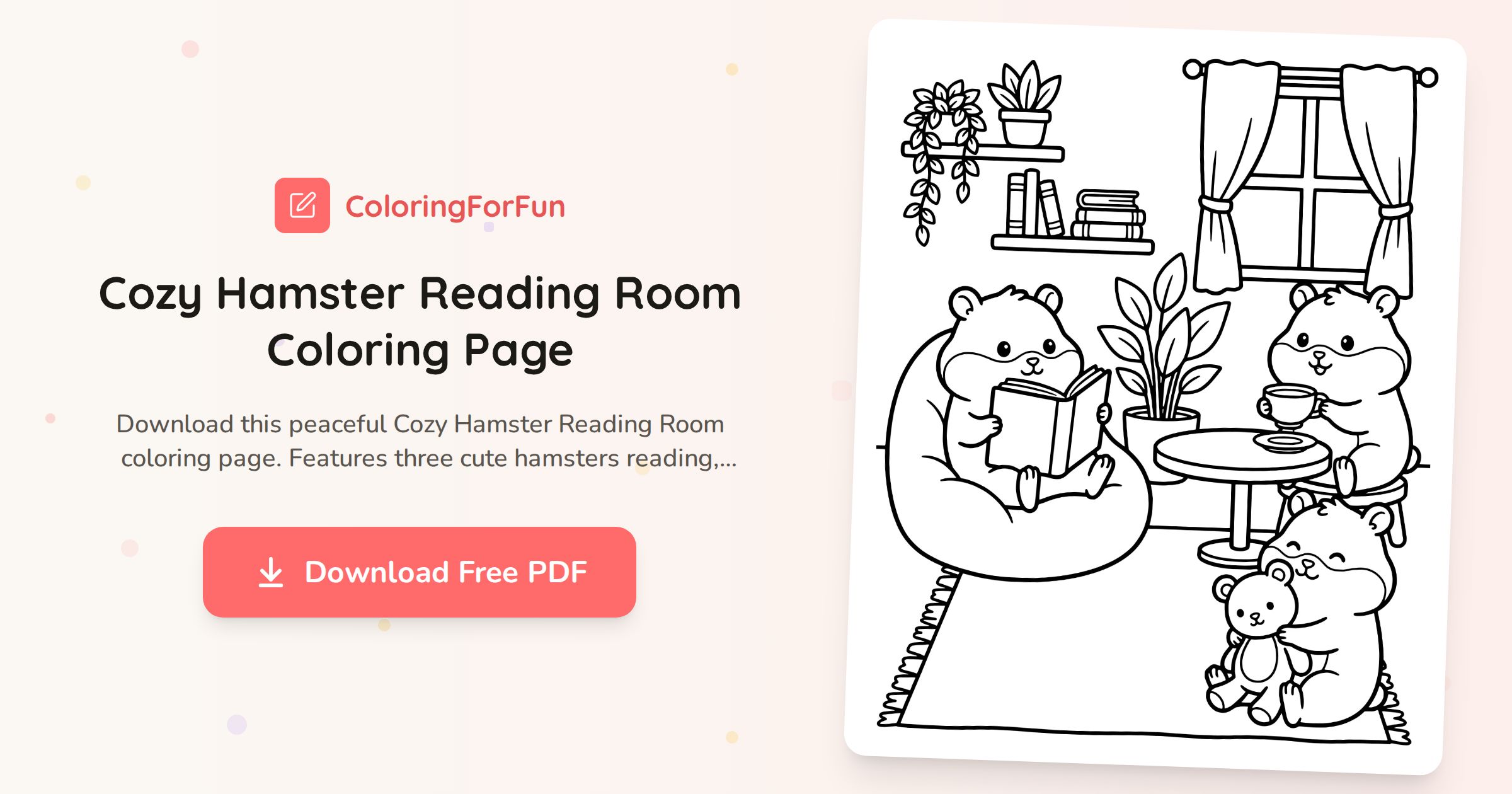 Cozy Hamster Reading Room Coloring Page | ColoringForFun