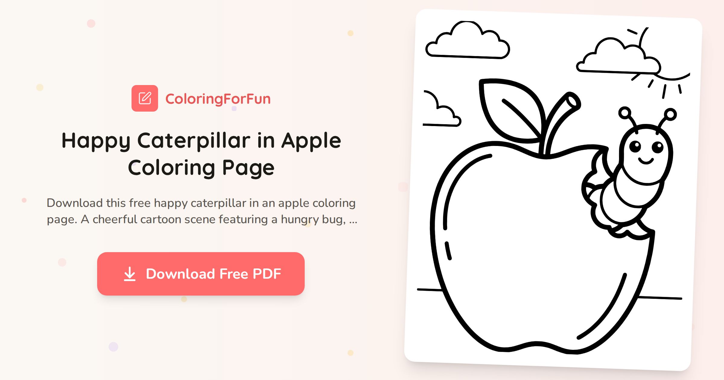Happy Caterpillar in Apple Coloring Page | ColoringForFun