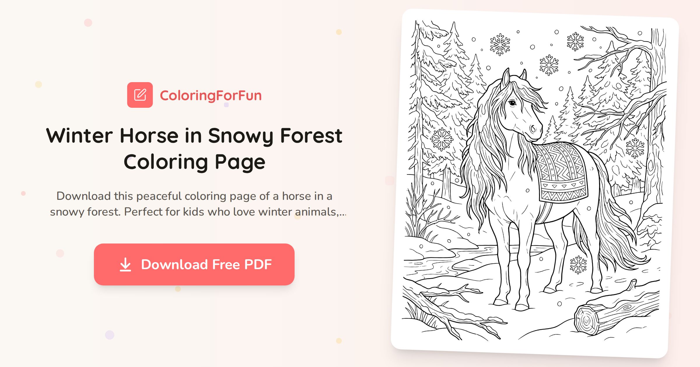 Winter Horse in Snowy Forest Coloring Page | ColoringForFun