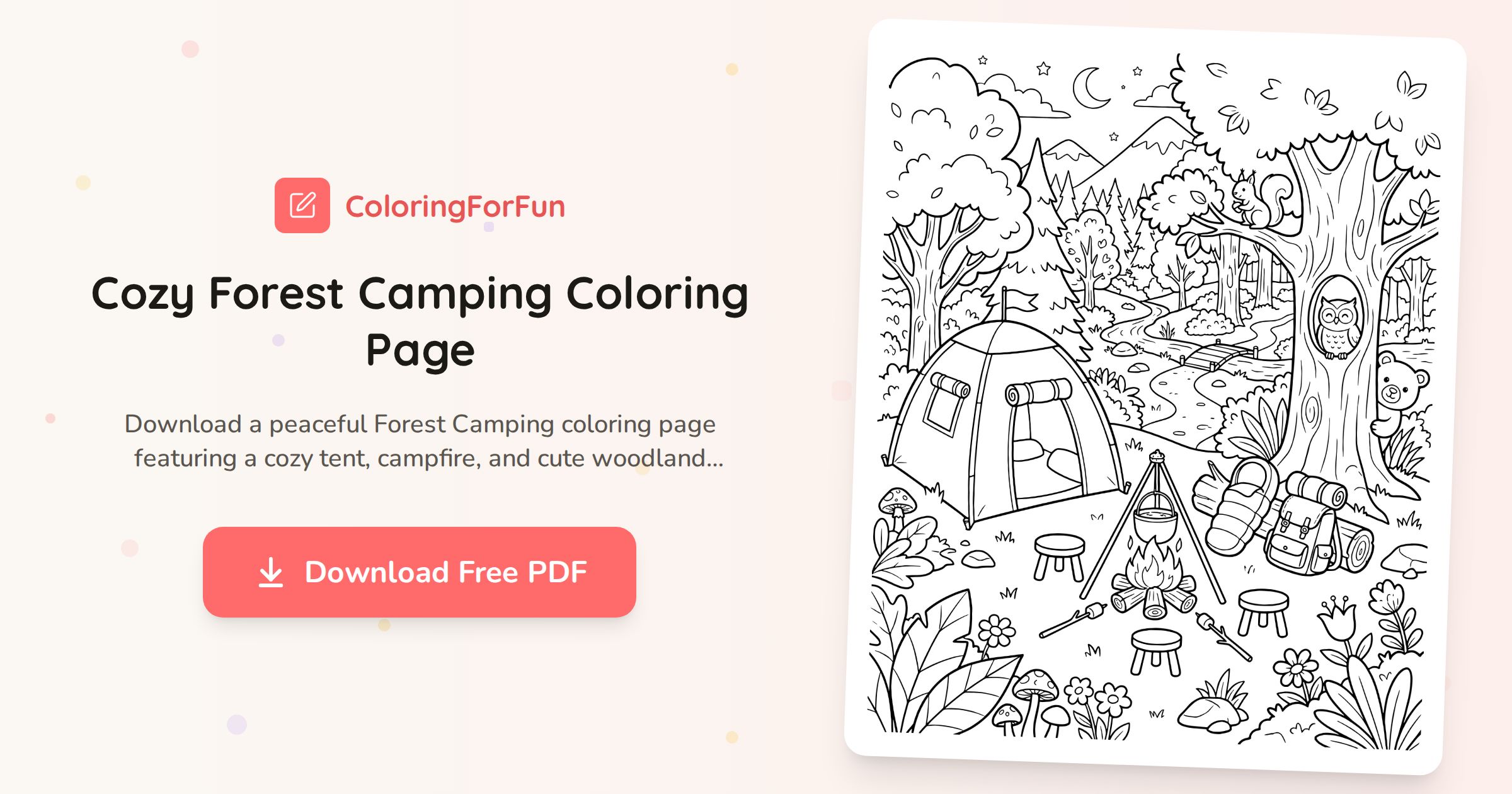 Cozy Forest Camping Coloring Page | ColoringForFun