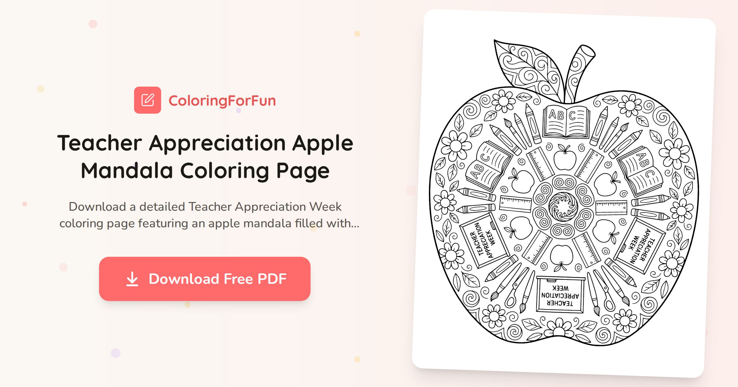 Teacher Appreciation Apple Mandala Coloring Page | ColoringForFun